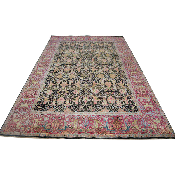 Traditional Wool & Silk Black Handknotted Rug